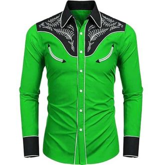 Generico Chemise traditionnelle pour lOktoberfest &agrave; manches longues style occidental en denim Chemise daffaires respirante avec boutons Haut d&eacute;contract&eacute; d&eacute;t&eacute;, 