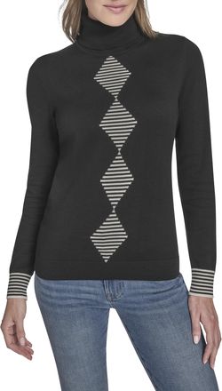 Tommy Hilfiger Lang&auml;rmeliger Rollkragenpullover f&uuml;r Damen, Baumwolle, leicht, Argyle-Muster in Schwarz/Elfenbein, X-Klein