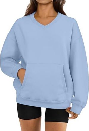 Generic Pull sexy et &eacute;l&eacute;gant pour femme avec col en V et poches lat&eacute;rales, bleu clair, XXL