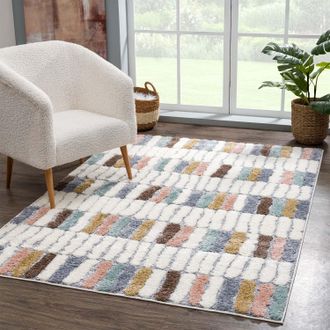 Carpet City Teppich Hochflor Wohnzimmer - 200x290 cm - Modern Geo-Muster Mehrfarbig - Cut-Loop, Hochtief, 3D-Effekt - Shaggy Teppiche Flauschig-Weich Schlafzimmer