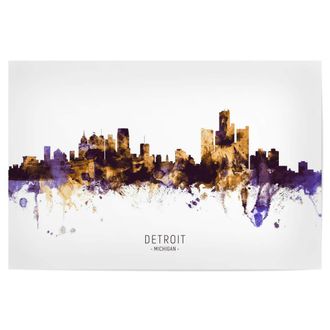 artboxONE Poster 90x60 cm Städte Detroit Skyline PurpleGold - Bild Detroit Detroit Michigan