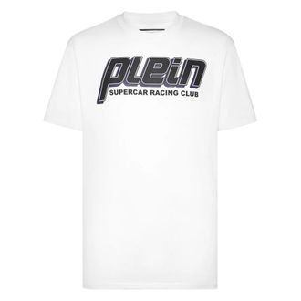 Philipp Plein Jersey T-Shirt Rundhals SS Racing Club - - Tops - Herren - Wei&szlig; - L