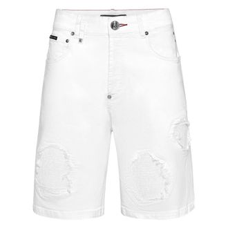 Philipp Plein Homme, Shorts, Blanc, Taille: W31 Formentera Skull Denim Shorts