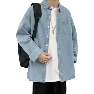 Generic Veste en jean homme, coupe ample et d&eacute;contract&eacute;e, id&eacute;ale pour le travail ou au quotidien. Chemise confortable, bleu clair, taille 3XL