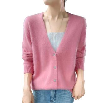 Generic Cardigan en cachemire pour femme 100 % vison - Veste ample - Col en V - Manches longues, rose, Taille XL