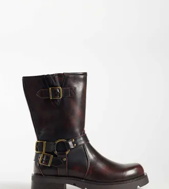 Glamorous bottines style motard mi-hautes marron