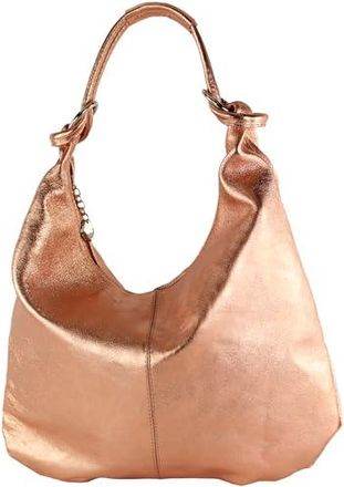 modamoda.de 337 Sac &agrave; bandouli&egrave;re en cuir pour femme, fabriqu&eacute; &agrave; la main en Italie, or rose m&eacute;tallis&eacute;, L