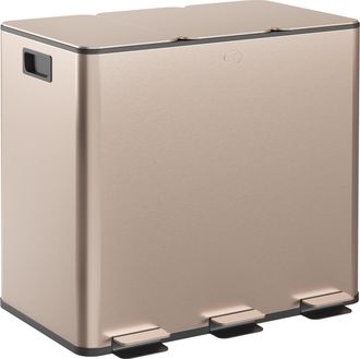 HOMCOM Triple Kitchen Bin, 3 x 15L Pedal Bin, Stainless Steel Three Rubbish Bin with Soft Close Lid, Removable Inner Buckets, Fingerprint-Proof for Recycling