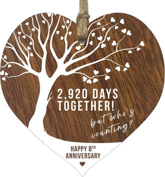 Stuff4 Holzschild in Herzform zum 8. Hochzeitstag, dunkles Holzschild, Andenken, Bronze/Keramikjubiläum, Ehefrau, Ehemann, Freund, Freundin, Mama oder Papa, 