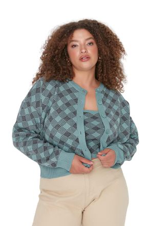Trendyol Trendyol Damen Strickjacke, Standard-Bomberkragen, &Uuml;bergr&ouml;&szlig;e Pullover, Mint, 3XL Gr&ouml;&szlig;en