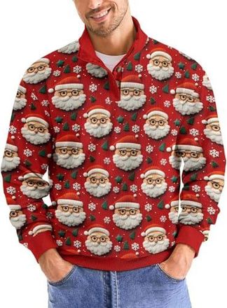 Generic Pull de Noël pour homme avec motif darbre de Noël amusant - Pull tricoté à rayures - Pull à manches longues - Pull de Noël pour homme, Rouge-b, XL