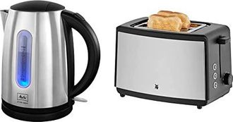 MELITTA Wasserkocher - MELITTA - Prime Aqua, Edelstahl, 1,7 L, 2200 W, 1018-02 & WMF Bueno Edition Toaster Edelstahl, Doppelschlitz Toaster mit Brötchenaufsat