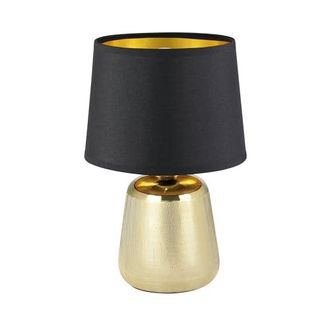 Eglo Tischlampe Manalba 1, Textil Nachttischlampe aus Keramik in Gold und einem Lampenschirm aus Stoff in schwarz und Gold, Tischleuchte Wohnzimmer, Schlaf