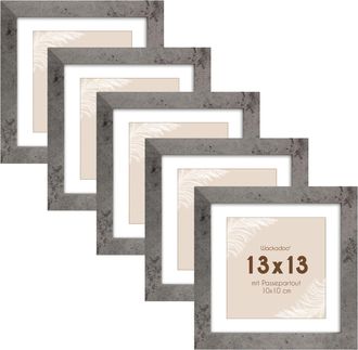 Wackadoo 5er Set Bilderrahmen, FSC MDF Holzrahmen Fotogalerie Glasscheibe Fotorahmen mit Glasscheibe Collage (10 x 10 cm, Beton)