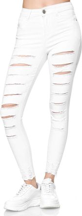 Elara Damen Jeans Destroyed Zerrissen Chunkyrayan YG569 White-40 (L)
