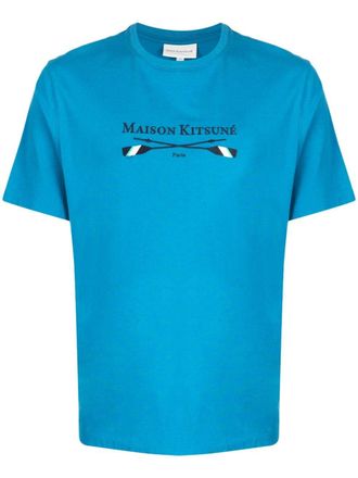 Maison Kitsun&eacute; T-Shirt mit Logo-Stickerei - Blau