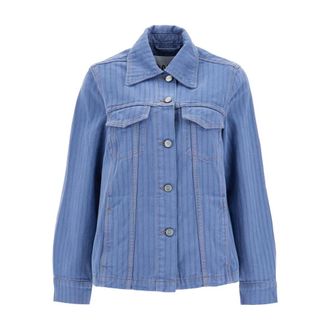 Ganni Gestreifte Jeansjacke - - Jackets - Damen - Blau - M