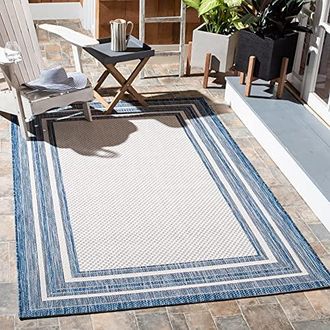 Safavieh Zeitgenössische Teppich für Wohnzimmer, Esszimmer, Schlafzimmer - Courtyard Collection, Kurzer Flor, Elfenbein und Marineblau, 244 X 305 cm