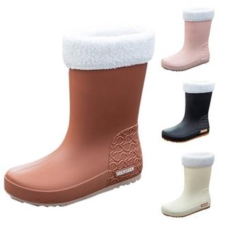 Generic Wellies Bottes de pluie mi-mollet pour femme, bottes dhiver doubl&eacute;es en peluche, chaudes, confortables, &agrave; enfiler, imperm&eacute;ables, antid&eacute;rapantes, d&eacute;con