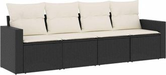 vidaXL Salon de jardin 4 pcs avec coussins noir résine tressée Vidaxl