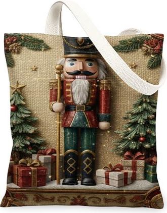 Generic Sac fourre-tout vintage en toile motif casse-noisette, d&eacute;coration de vacances, sacs &agrave; bandouli&egrave;re l&eacute;gers et lavables pour courses, voyage, shopping, R