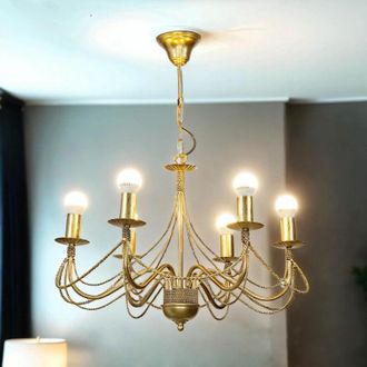 Licht-Erlebnisse Kronleuchter Rustikal in Gold antik 6-armig Ø63cm Esszimmer Wohnzimmer