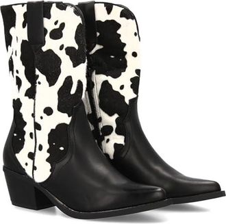 Shoes & Blues Bottines avec imprim&eacute; animal, motif vache, pointe fine, talon confortable et fermeture &eacute;clair. Id&eacute;ales pour la saison automne., Noir, 38 EU