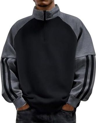 Generic Sweat Homme sans Capuche- Sweat Col Rond Demi-Fermeture &Eacute;clair Grande Taille Manche Longue D&eacute;contract&eacute; Coupe Ample Chic Streetwear Couleur Assortie Pa