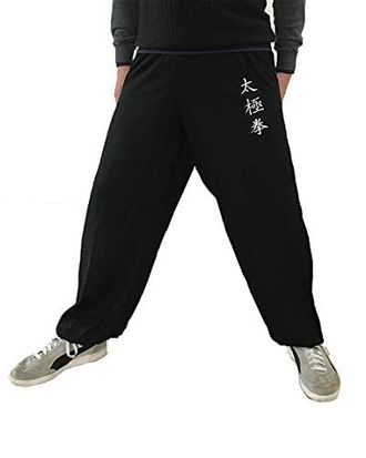 Tao Pantalon Kung Fu Style Tai Chi et Wing Chun Pantalon Homme Femme Ample et Agréable en Viscose (TJ Noir, Taille XXL)
