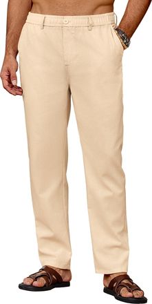 Coofandy Freizeithose Herren Leinenhose Sommerhose Leicht Herrenhosen Pants Regular Fit Sommer D&uuml;nne Hosen Arbeitshosen Strandhose mit Elastischer Bund Hellbra
