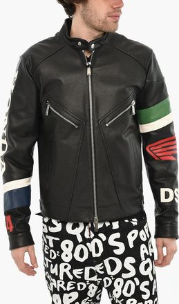 Dsquared2 HONDA Geh&auml;mmerte Lederjacke Mit Logo-Knopf Dsquared2