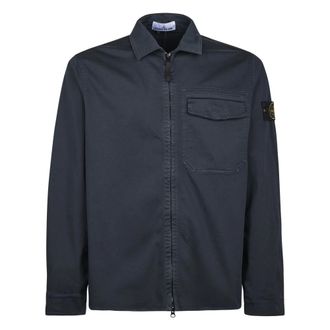 Stone Island Homme, Chemises, Bleu, Taille: 2XL Cotton Satin Overshirt