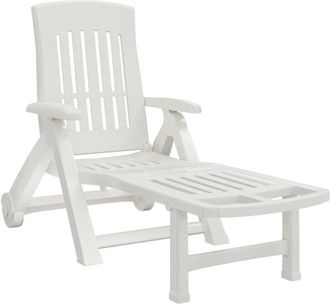 vidaXL Vidaxl - Chaise longue pliable avec roues blanc pp