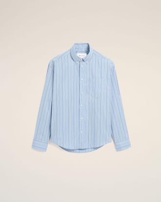 Ami Ami Paris - Chemise boxy bleue en coton Ami de Coeur emboss&eacute; Bleu Cachemire & ivoire - Taille : 36 - pour Homme