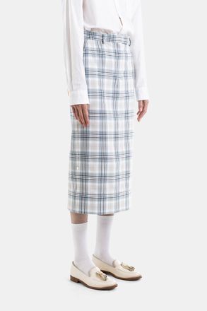 Thom Browne Womens Straight Sack Skirt Windowpane Plaid Glacier Blue Cotton