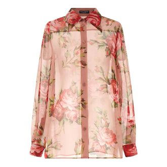 Dolce & Gabbana Femme, Blouses et Chemises, Rose, Taille: 40 FR Bouquet Print Silk Chiffon Shirt
