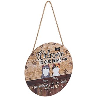 DOITOOL Rustikales Holz Willkommensschild mit Katzenmotiv Leichtes Türschild zum Aufhängen für Haustür Veranda Wohnzimmer und Eingang Kompakte Dekoratives Hol