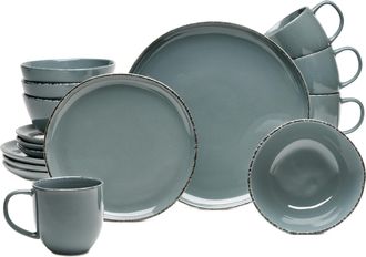 Van Well | URBAN Kombiservice 16teilig grau für 4 Personen im modernen Design aus Keramik Steinzeug mit Müslischalen, Kaffeetassen, Dessertteller und Speisetel