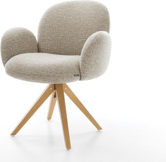 DELIFE Drehstuhl Nube-Flex mit Armlehnen Webstoff Soft Beige Holzgestell kantig Natur 180&deg; drehbar Taschenfederkern, Esszimmerst&uuml;hle