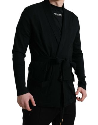Dolce & Gabbana Mens Black Cashmere Long Sleeves Belted Wrap Robe Nylon Clothing