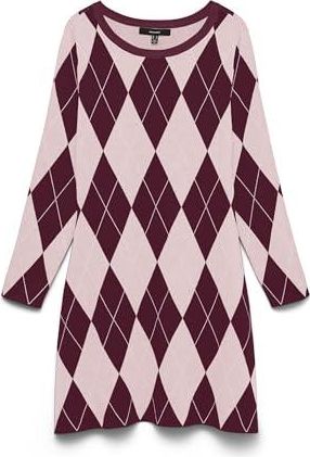 Vero Moda Vero Moda Vmmilano Ls Boatneck Argyle Dress LCS Robe, Rose-A-Boo, XL Femmes