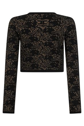 Elisabetta Franchi Lace Knit with Jewel Closure Cardigan - Black