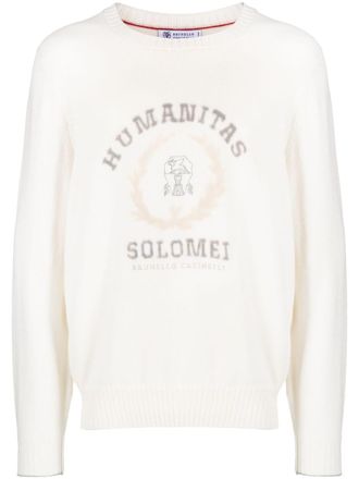 Brunello Cucinelli Kaschmirpullover mit Logo-Stickerei - Nude