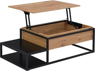 Vente-Unique Couchtisch höhenverstellbar - MDF & Metall - Naturfarben & Schwarz - LUTESA