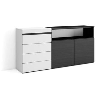 Skraut Home Kommode mit Schubladen, Aufbewahrungsschrank, 157x75x35 cm, F&uuml;r Schlafzimmer, Zimmer, Sideboard, Schrank, Moderner Stil, Zementgrau - Skraut Home