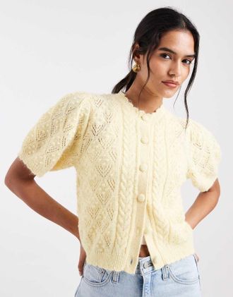 Levi's Gilet &agrave; manches courtes en maille pointelle - Jaune pastel