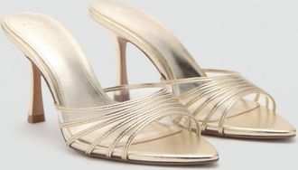 Mango Sandales &agrave; talon m&eacute;tallis&eacute;es &agrave; brides or - Femme - 35 - MANGO