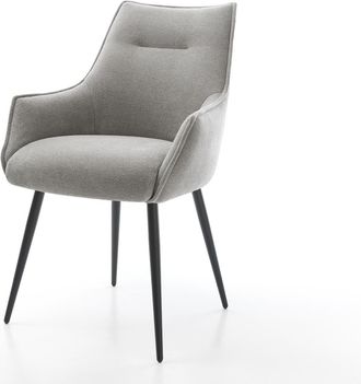 DELIFE Esszimmerstuhl Alja-Flex mit Armlehnen Strukturstoff Soft Grau 4-Fu&szlig; konisch Schwarz Taschenfederkern, Esszimmerst&uuml;hle