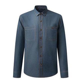 AlltheMen Chemise en Denim Homme Boutonn&eacute;e Slim Fit Veste en Jean Double Poches Comfort Iconic Shirt Pur Coton Bleu fonc&eacute; M