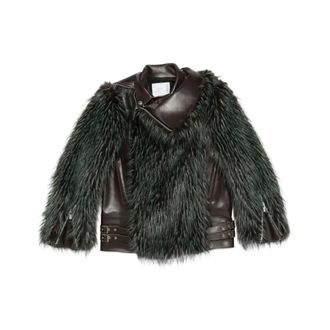 sacai Femme, Vestes, Vert, Taille: 36 FR Veste en Cuir Marron &agrave; Panneaux avec Fermeture &Eacute;clair